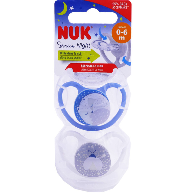 NUK SUCETTE SPACE NIGHT 0-6 MOIS LOT DE 2