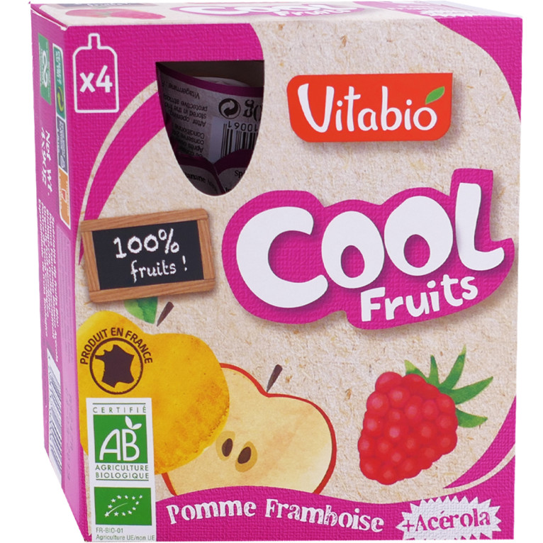 VITABIO COOL FRUITS POMME FRAMBOISE ACEROLA 4 X 90 G