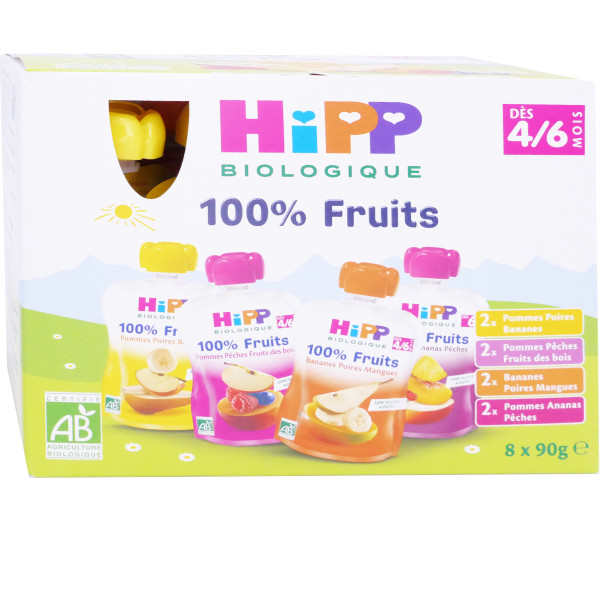 HIPP PACK 8X90G 100 % FRUITS BIO 4-6 MOIS