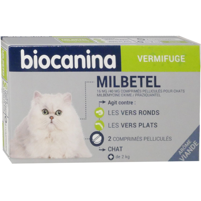 BIOCANINA MILBETEL VERMIFUGE 2 COMPRIMES CHAT +2KG